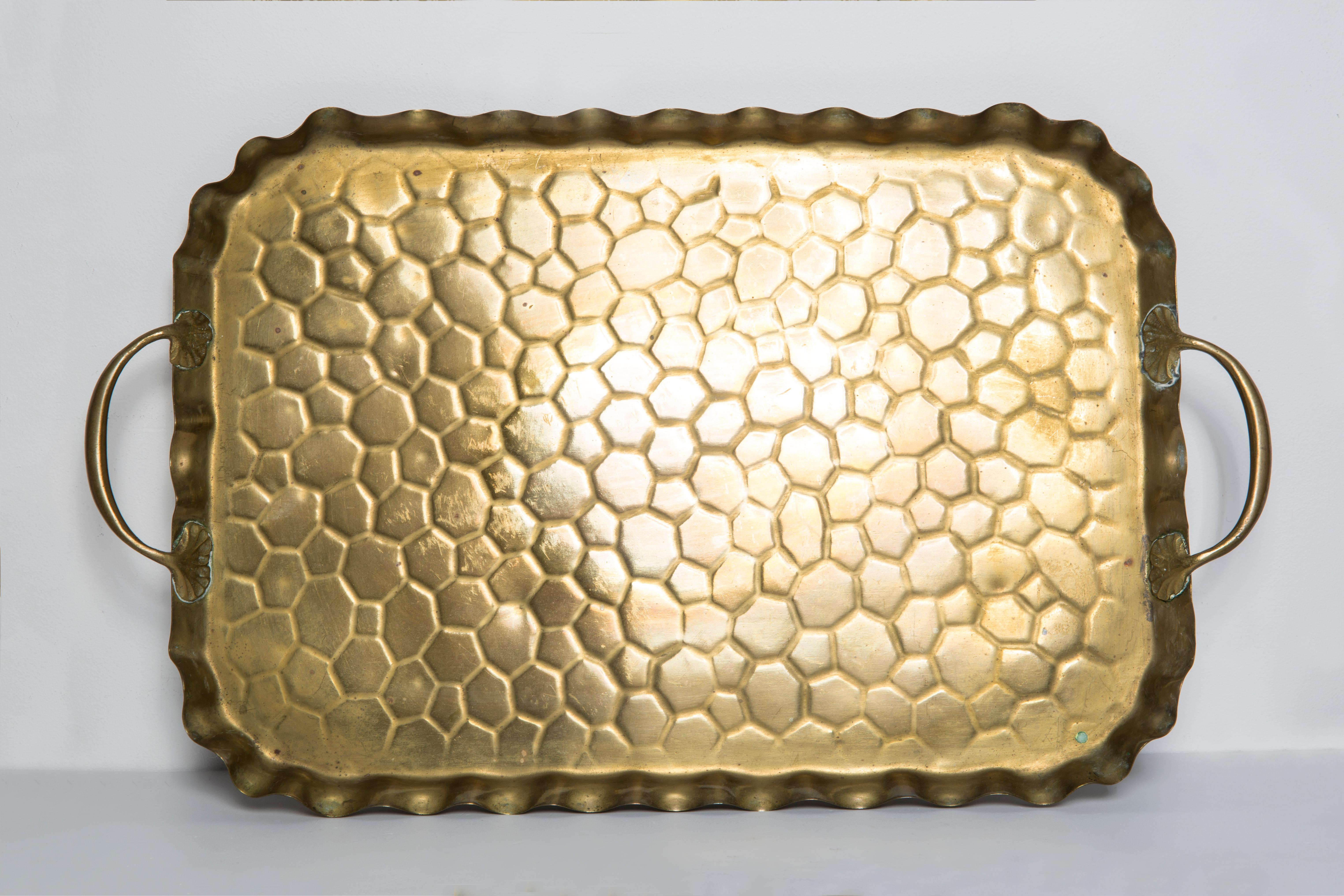 Mid Century Vintage Decorative Gold Metal Plate, Germany, 1970s at 1stDibs