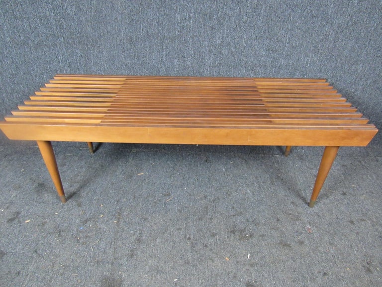 Midcentury Vintage Extending Slat Bench For Sale at 1stDibs