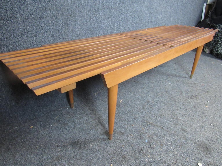 Midcentury Vintage Extending Slat Bench For Sale at 1stDibs