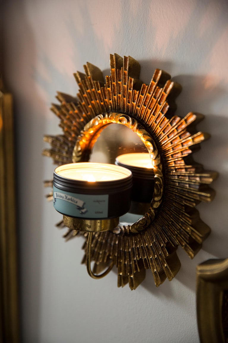 Midcentury Vintage Gold Italian Small Sunburst Candlestick Mirror ...