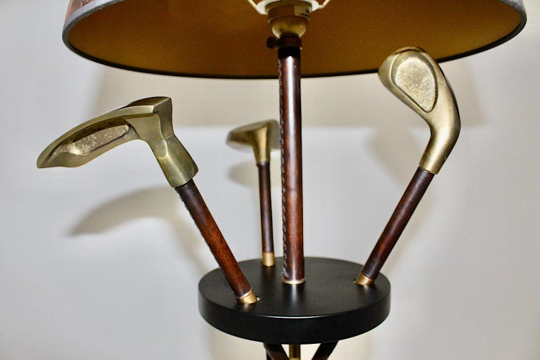 Midcentury Vintage Golf Club Leather Brass Floor Lamp Jacques Adnet ...