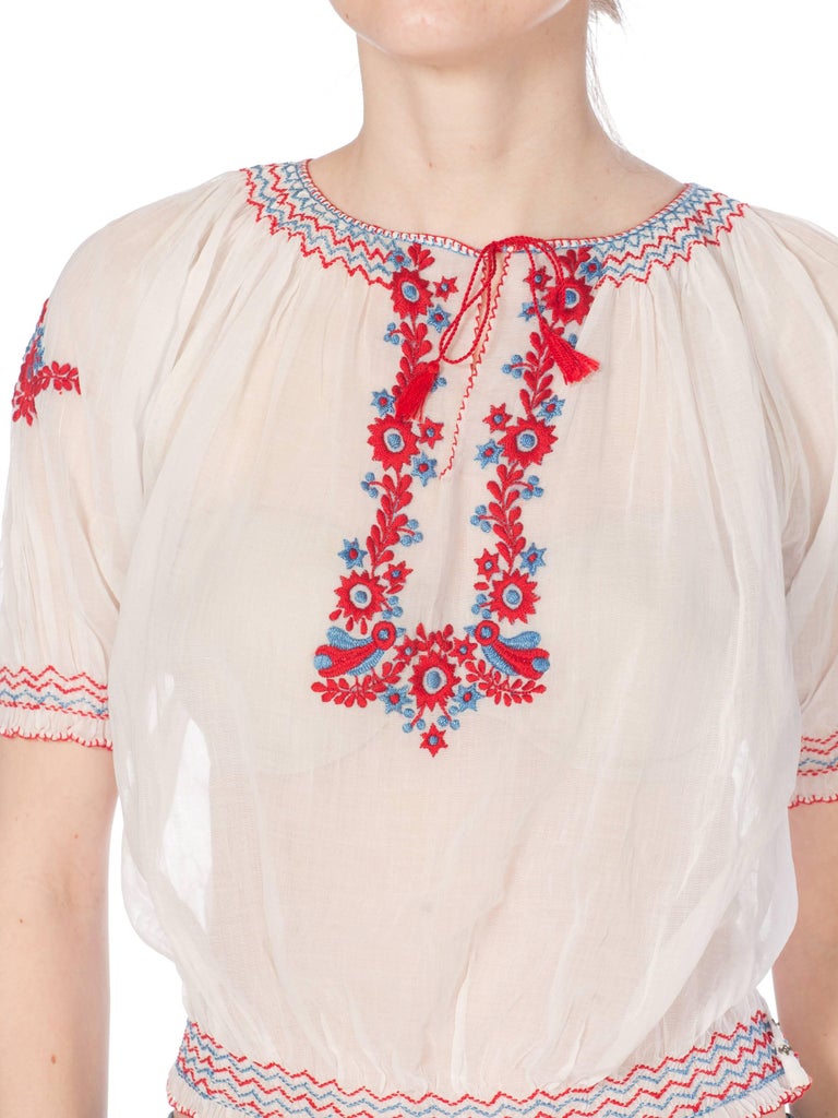 Mid-Century Vintage Hand Embroidered Hungarian Boho Top at 1stDibs