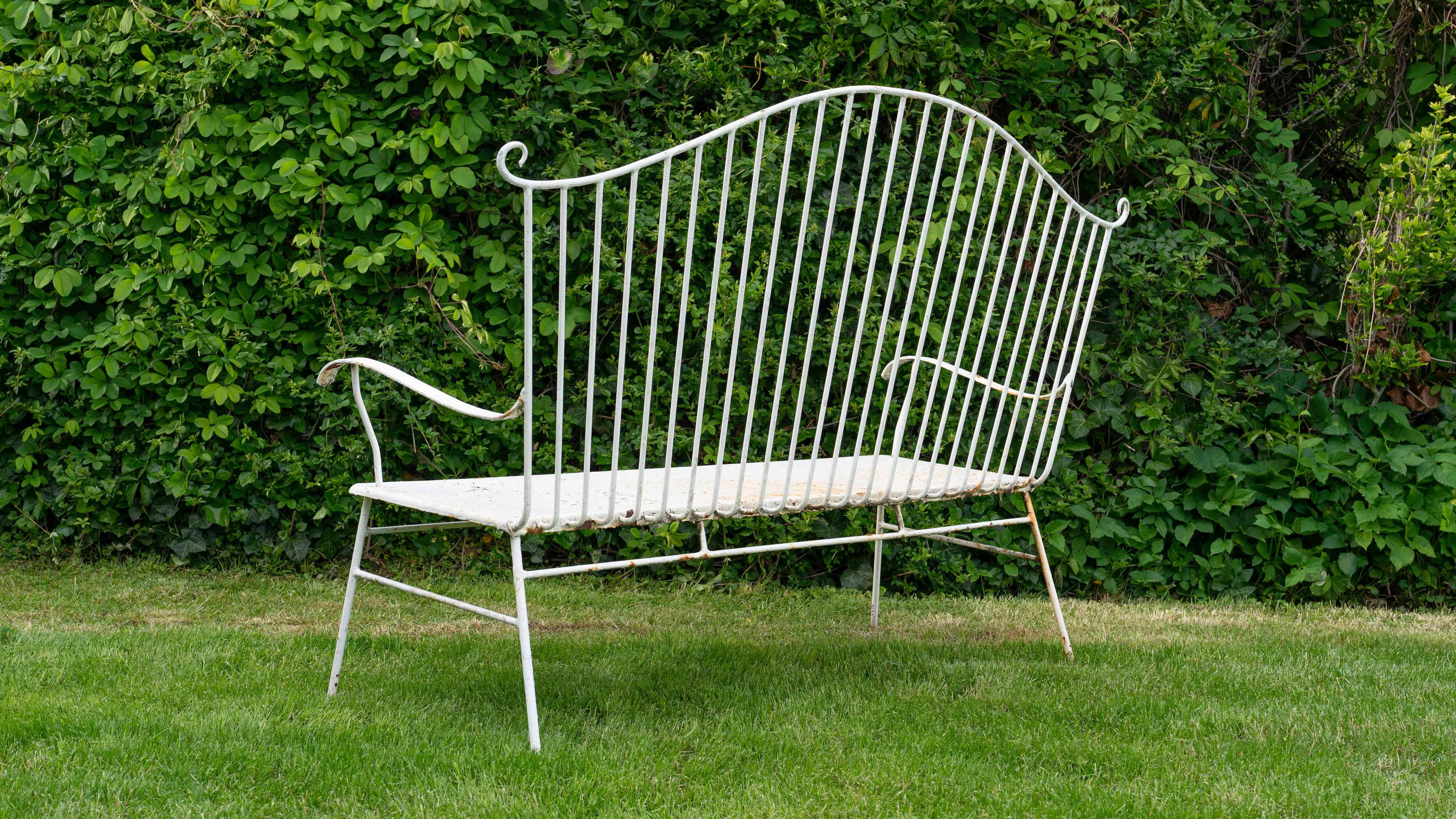 Midcentury Vintage Iron Garden Bench, 1950s at 1stDibs