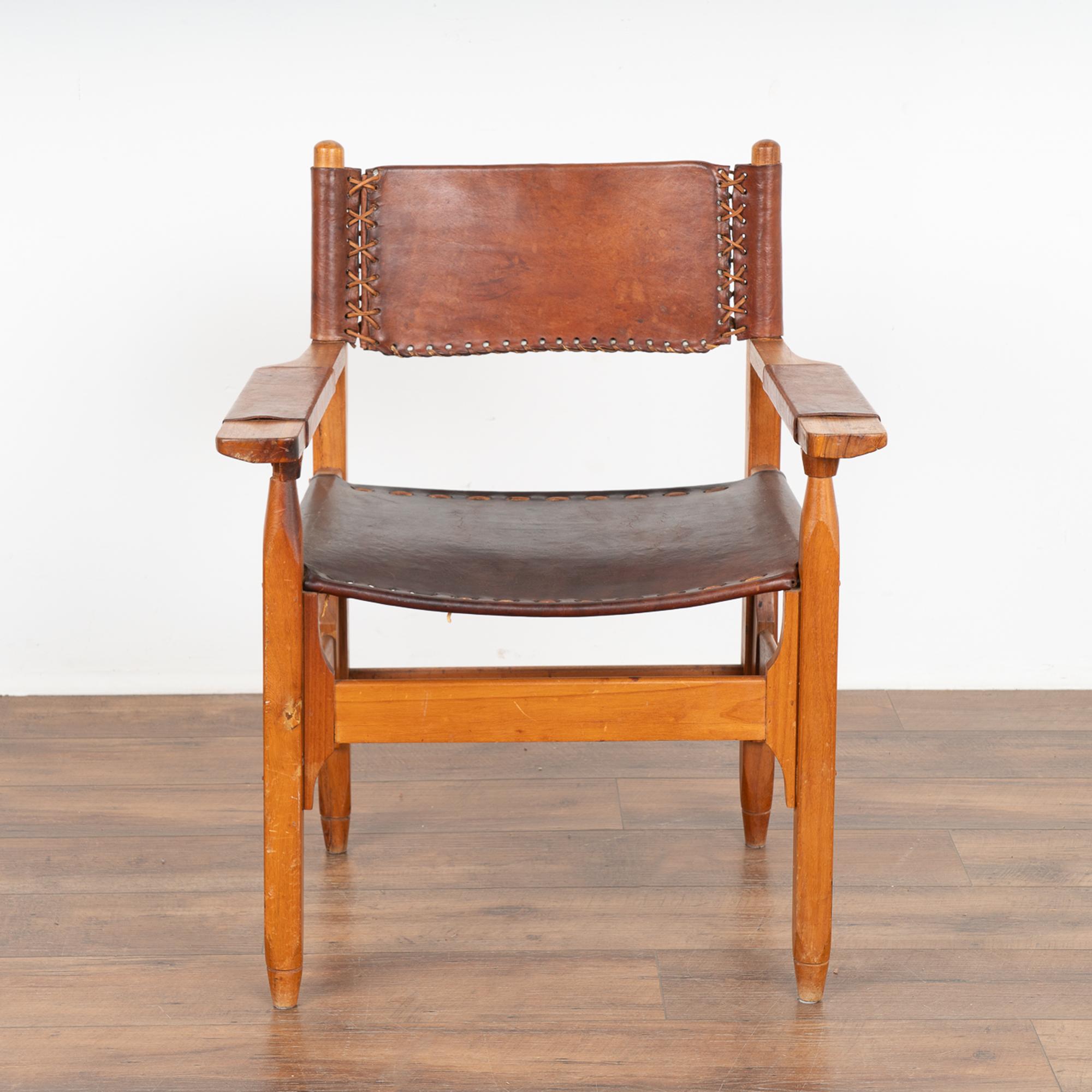 Mid Century Vintage Leather Chair With Decorative Stitching, circa 1960 ...