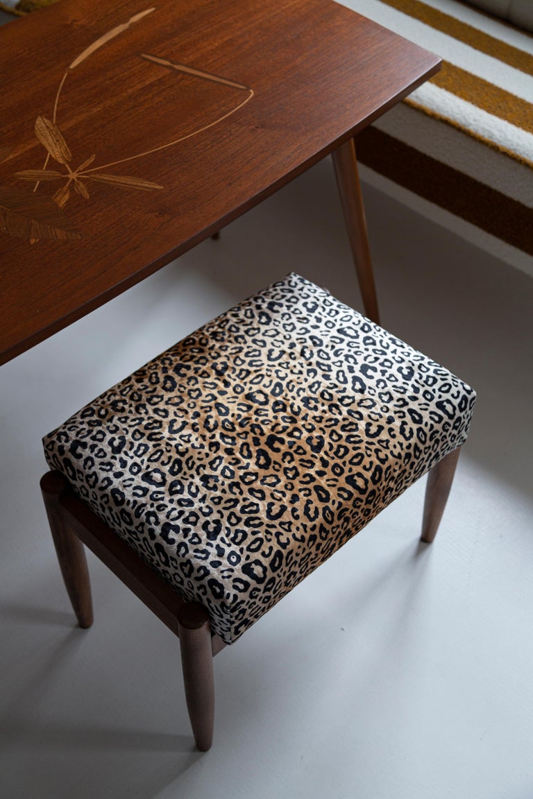 Midcentury Vintage Leopard Velvet Stool, Edmund Homa, Europe, 1960s For ...