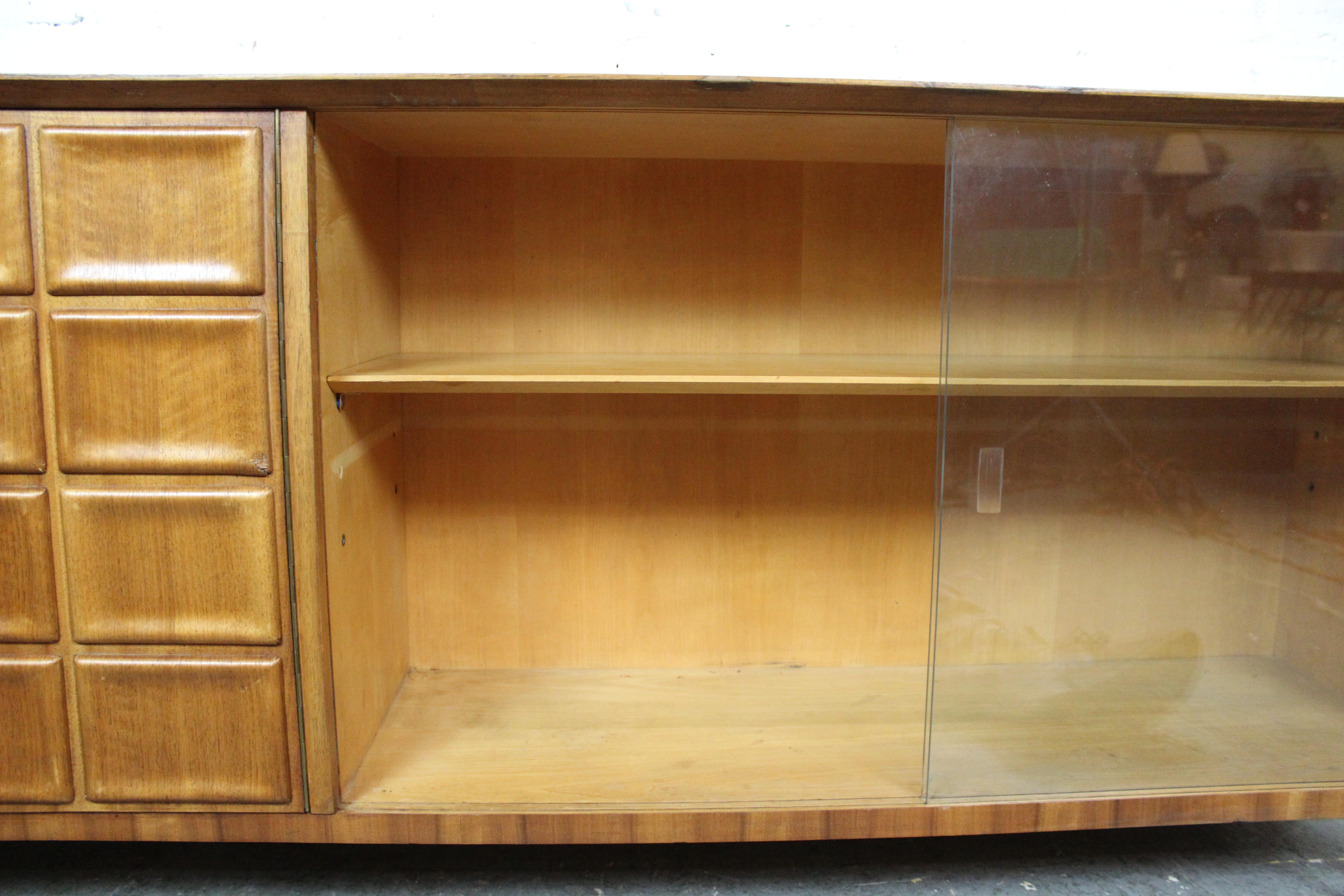 Mid-Century Vintage Maple and Glass Checkerboard Buffet For Sale at 1stDibs