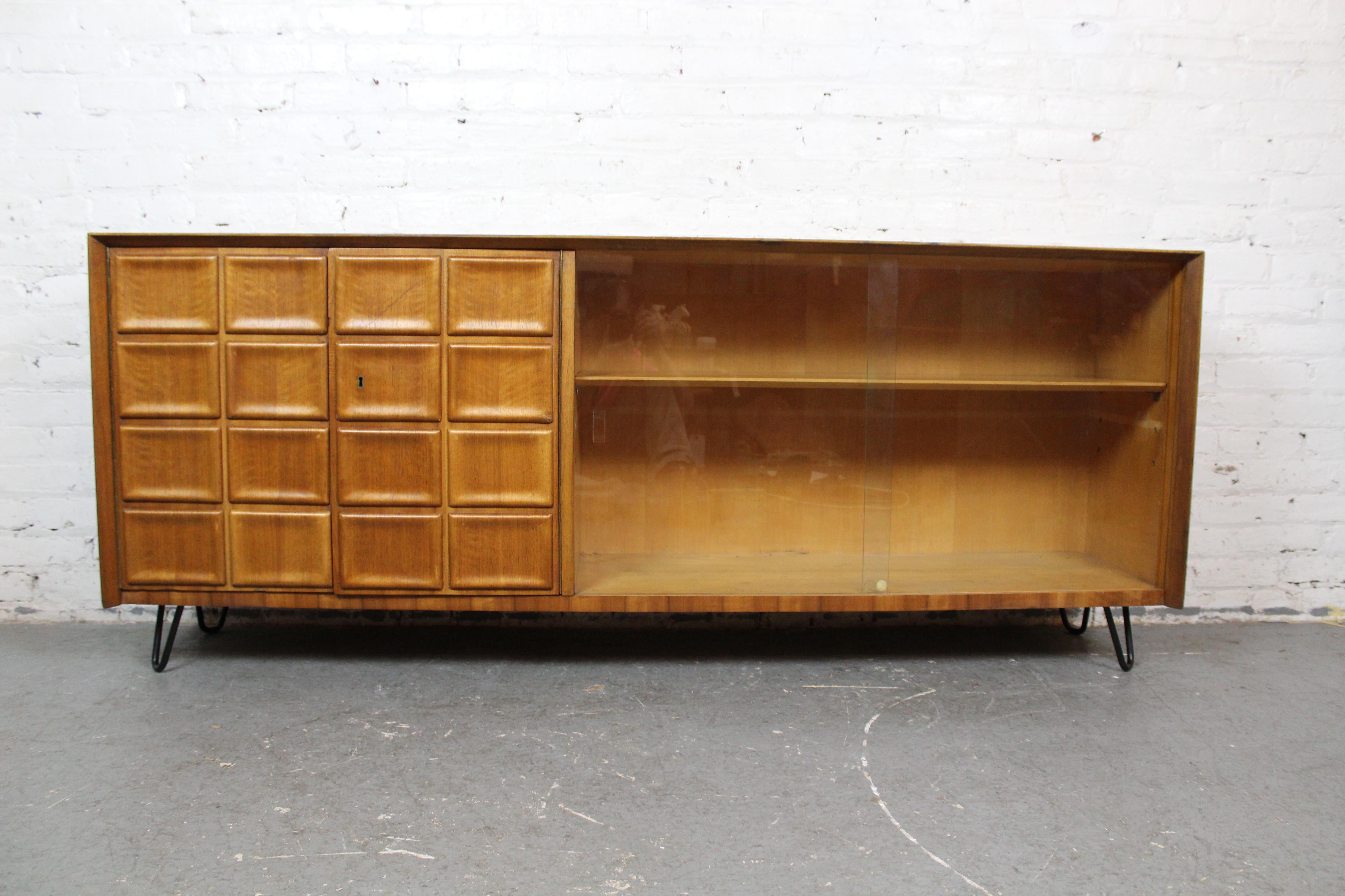 Mid-Century Vintage Maple and Glass Checkerboard Buffet For Sale at 1stDibs