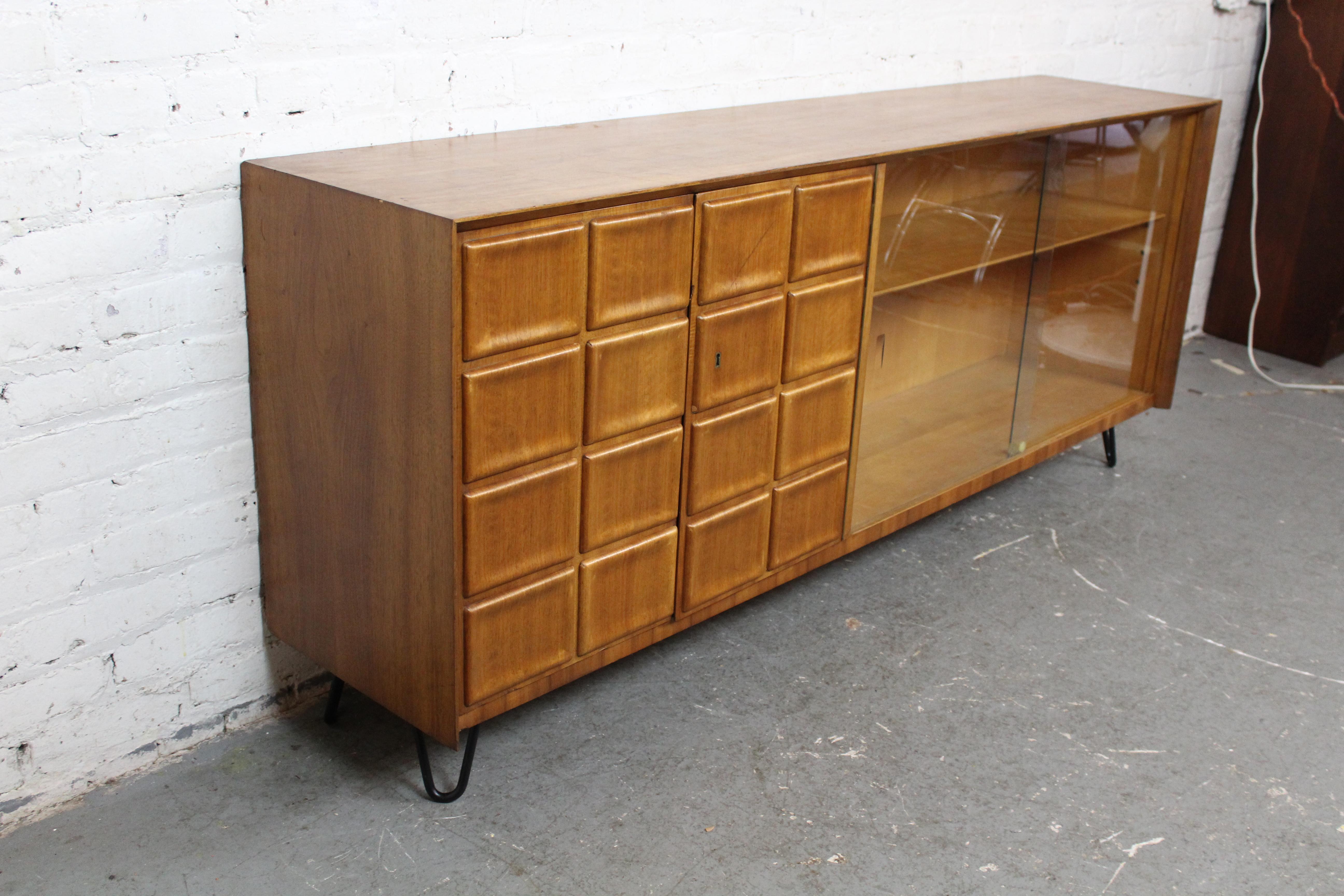 Mid-Century Vintage Maple and Glass Checkerboard Buffet For Sale at 1stDibs