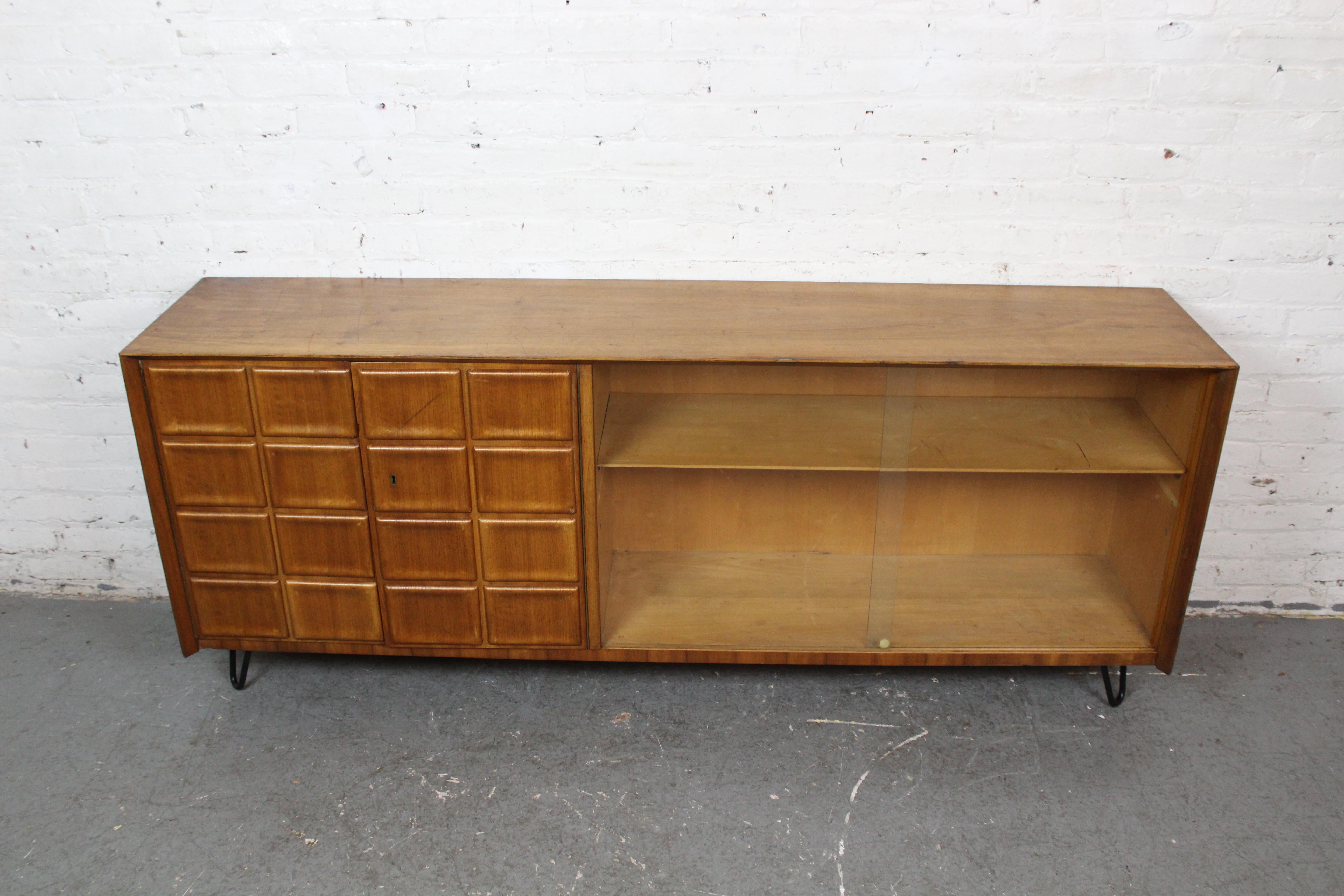 Mid-Century Vintage Maple and Glass Checkerboard Buffet For Sale at 1stDibs