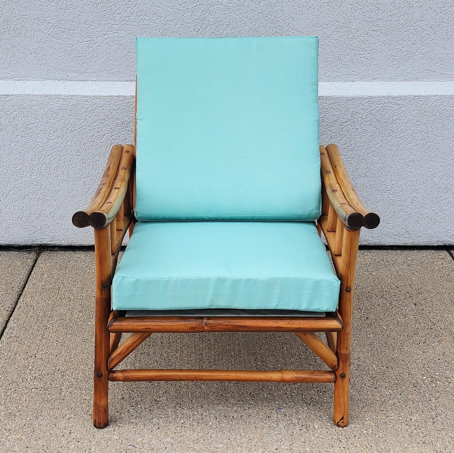Mid-Century Vintage Mid-Century Rattan Bamboo Chair with Turquoise ...