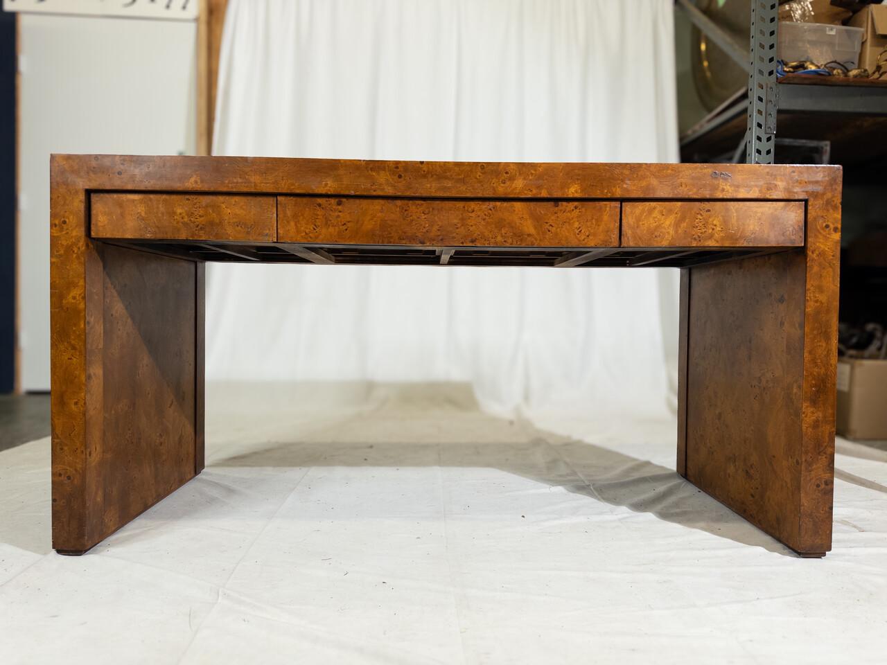 Mid-Century Vintage Parson Style Burlwood Desk For Sale at 1stDibs