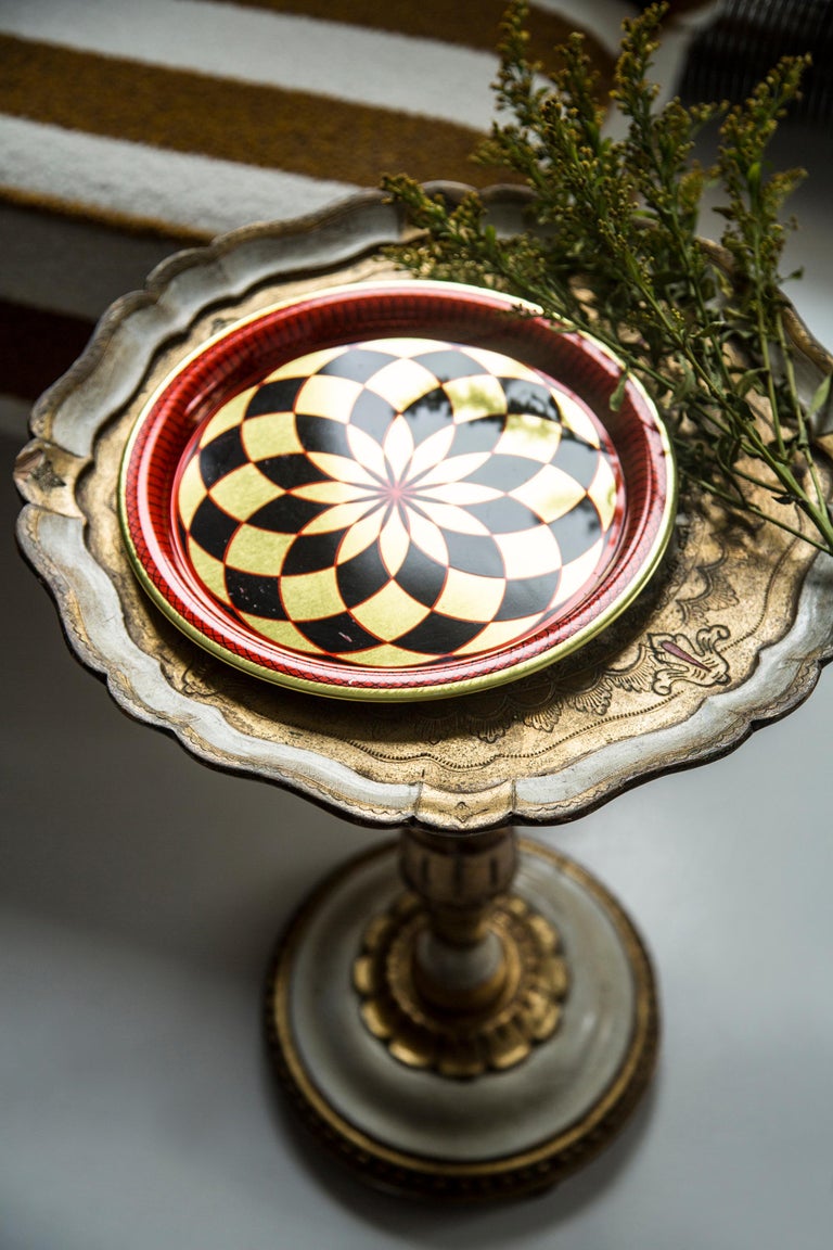 Midcentury Vintage Red Black and Gold Decorative Metal Plate, Poland ...