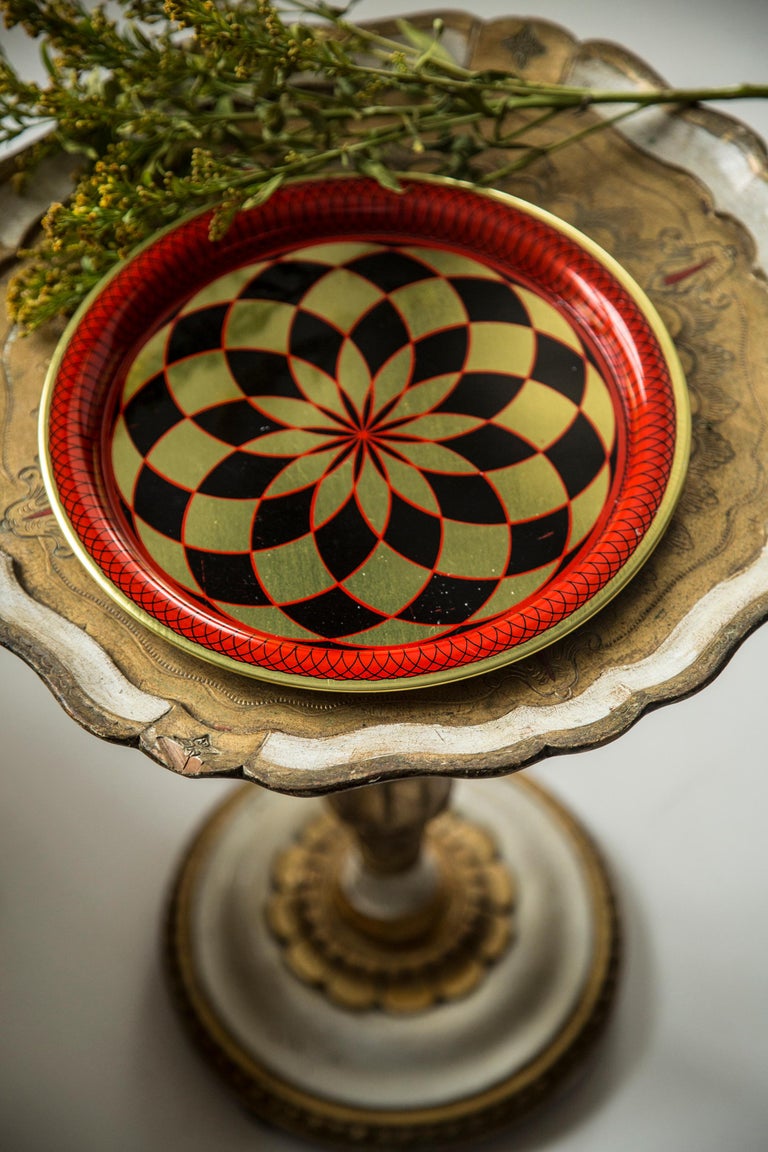 Midcentury Vintage Red Black and Gold Decorative Metal Plate, Poland ...