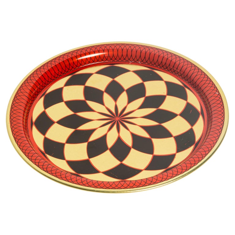 Midcentury Vintage Red Black and Gold Decorative Metal Plate, Poland ...