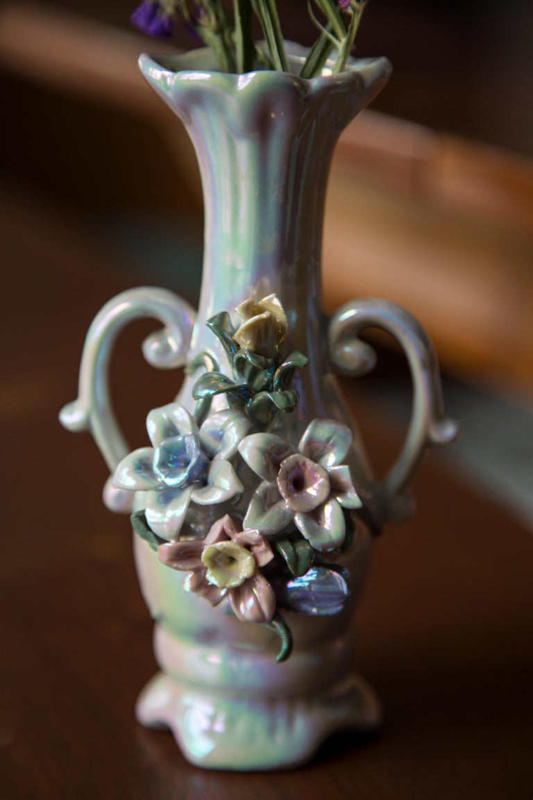 Midcentury Vintage Roses Small Porcelain Glossy Vase, Italy, 1960s For ...