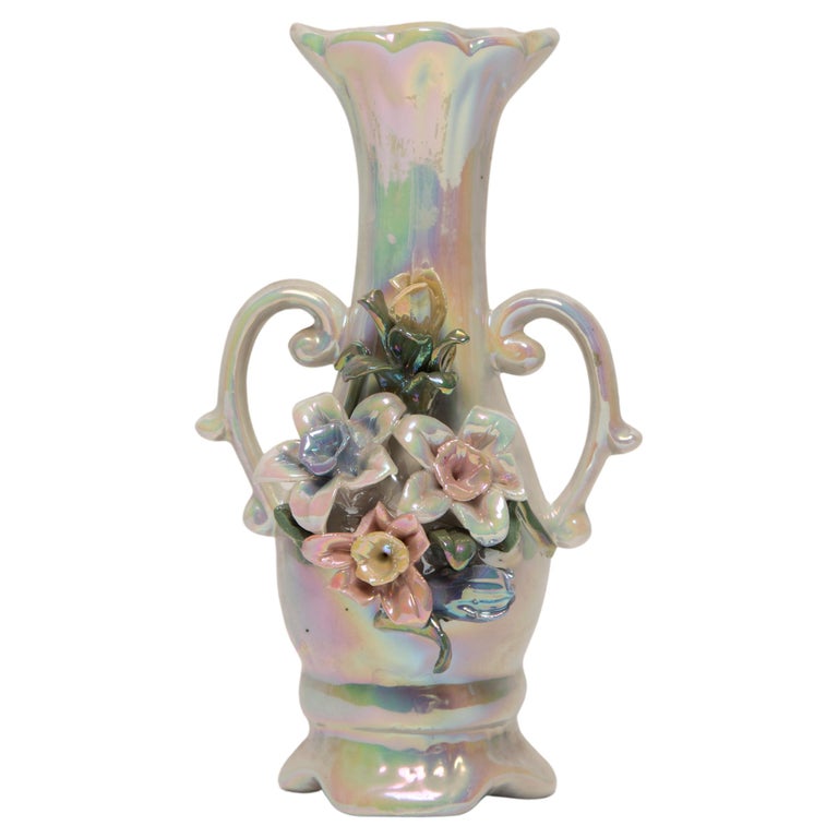 Midcentury Vintage Roses Small Porcelain Glossy Vase, Italy, 1960s For ...