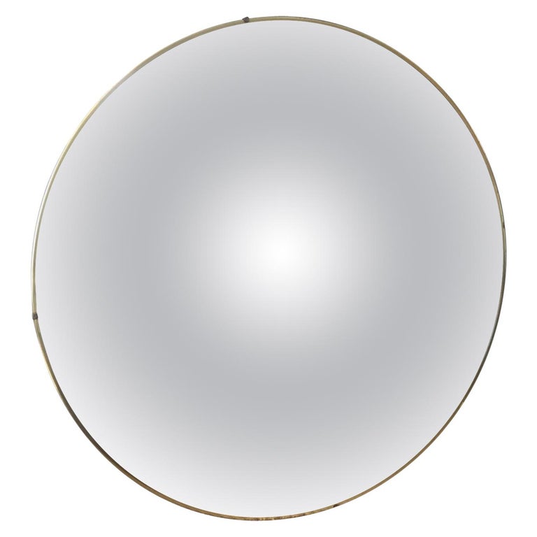 Midcentury Vintage Round Convex Mirror with Brass Frame at 1stDibs