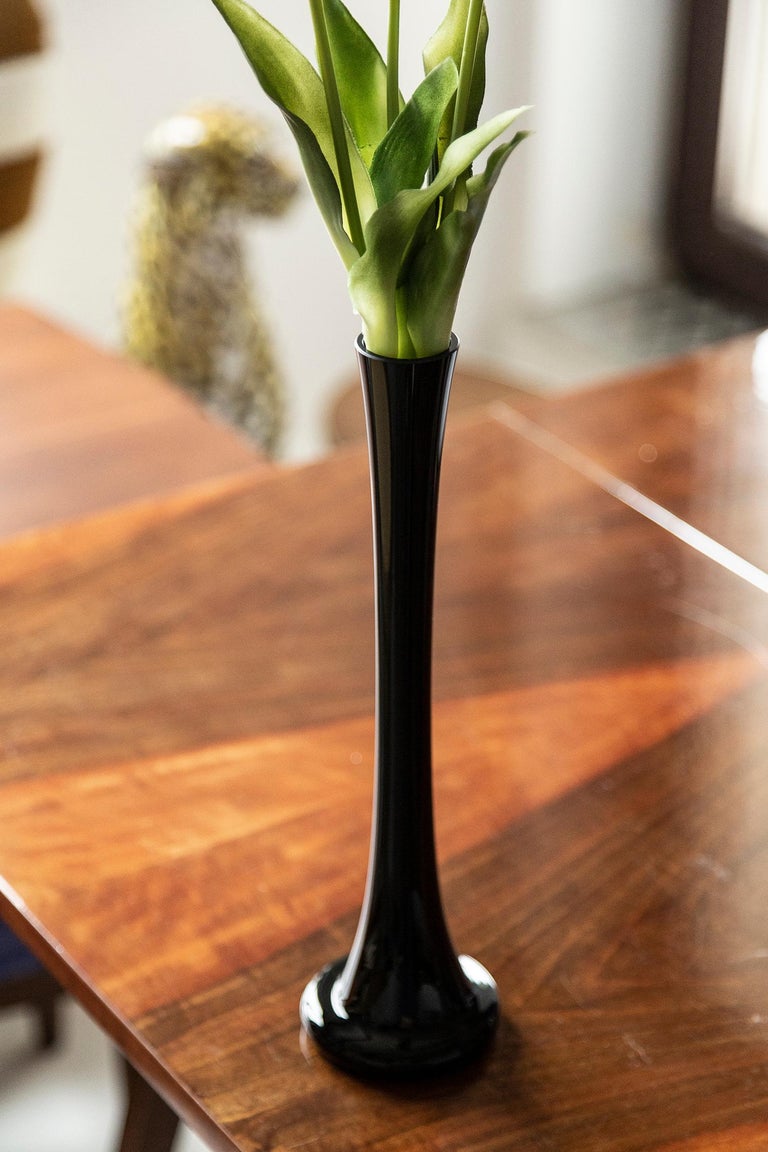Midcentury Vintage Slim Black Decorative Glass Vase, Europe, 1960s For ...