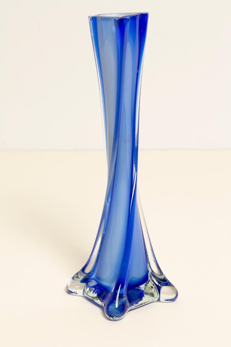 Midcentury Vintage Slim Blue Decorative Glass Vase, Europe, 1960s For ...