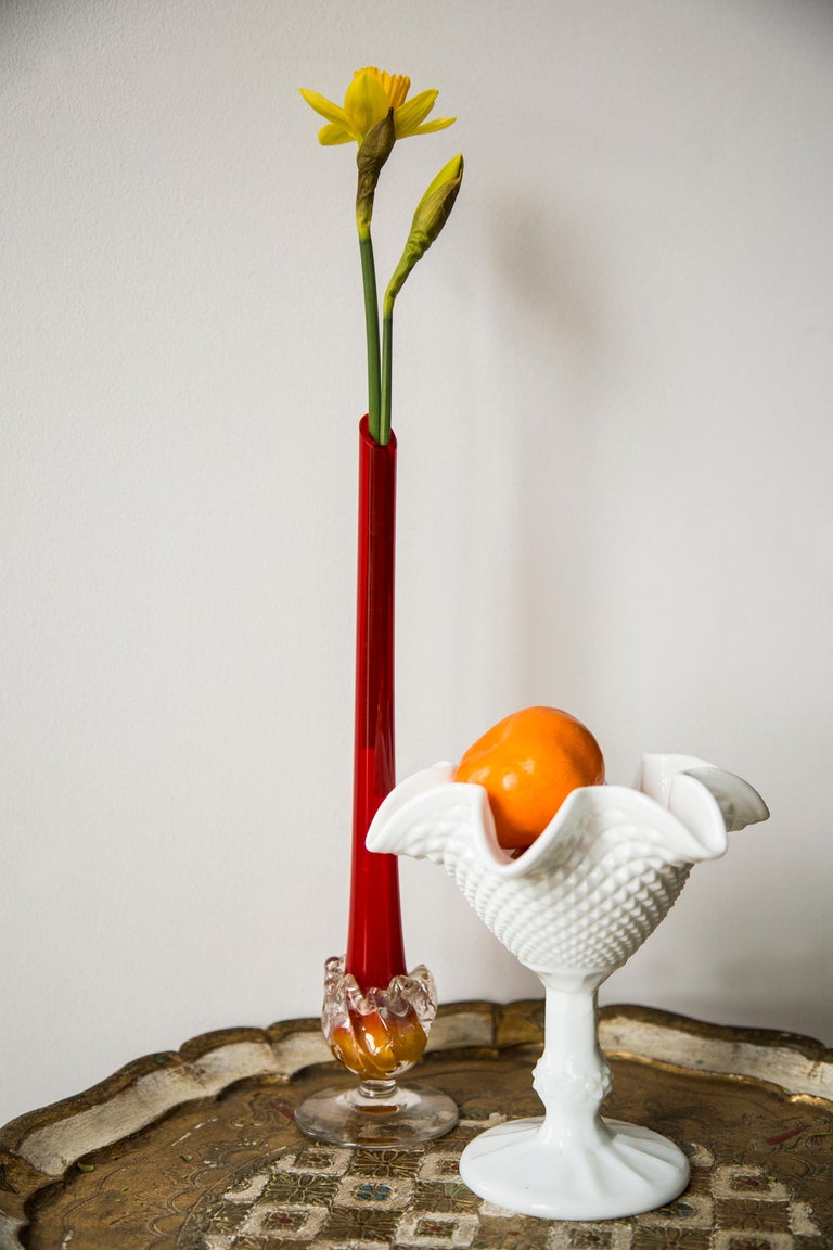 Midcentury Vintage Slim Red Decorative Glass Vase, Europe, 1960s For ...