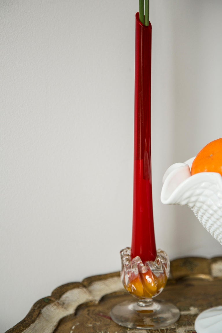 Midcentury Vintage Slim Red Decorative Glass Vase, Europe, 1960s For ...