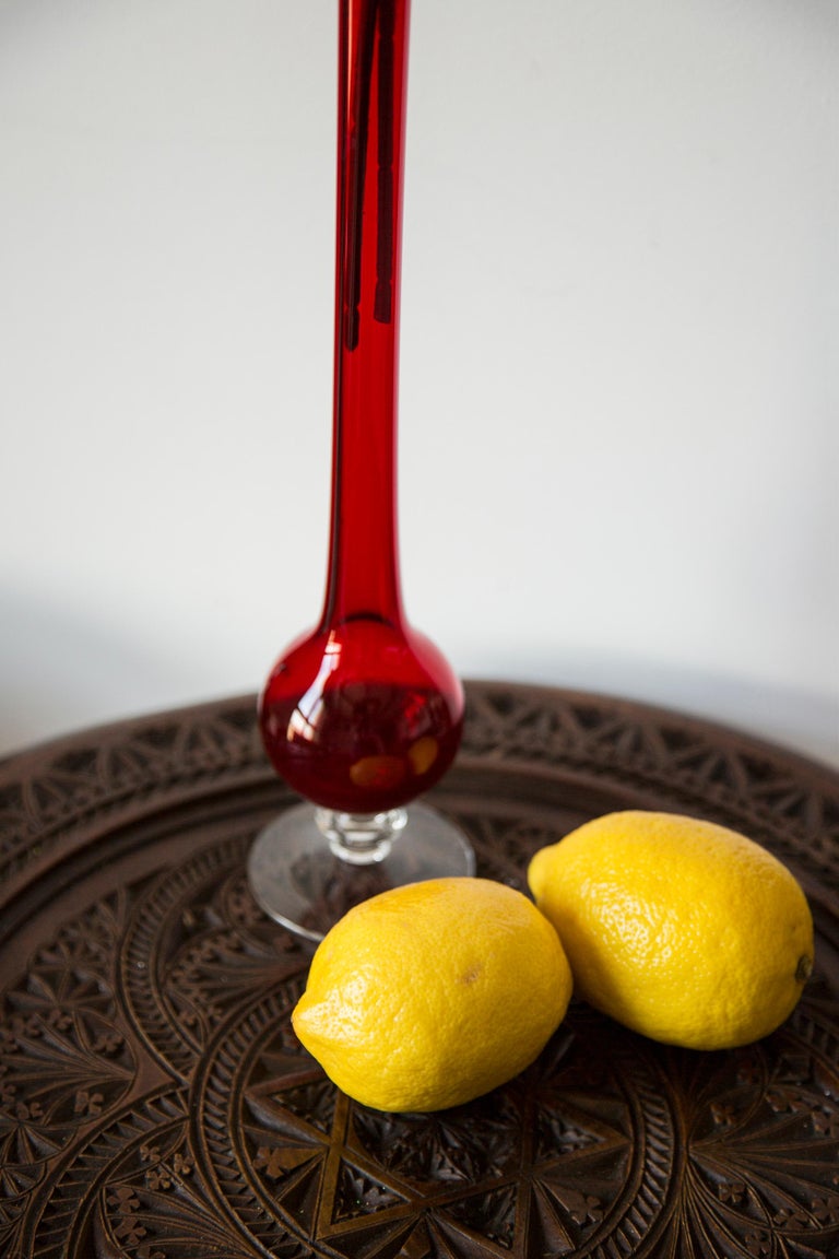 Midcentury Vintage Slim Red Decorative Glass Vase, Europe, 1960s For ...