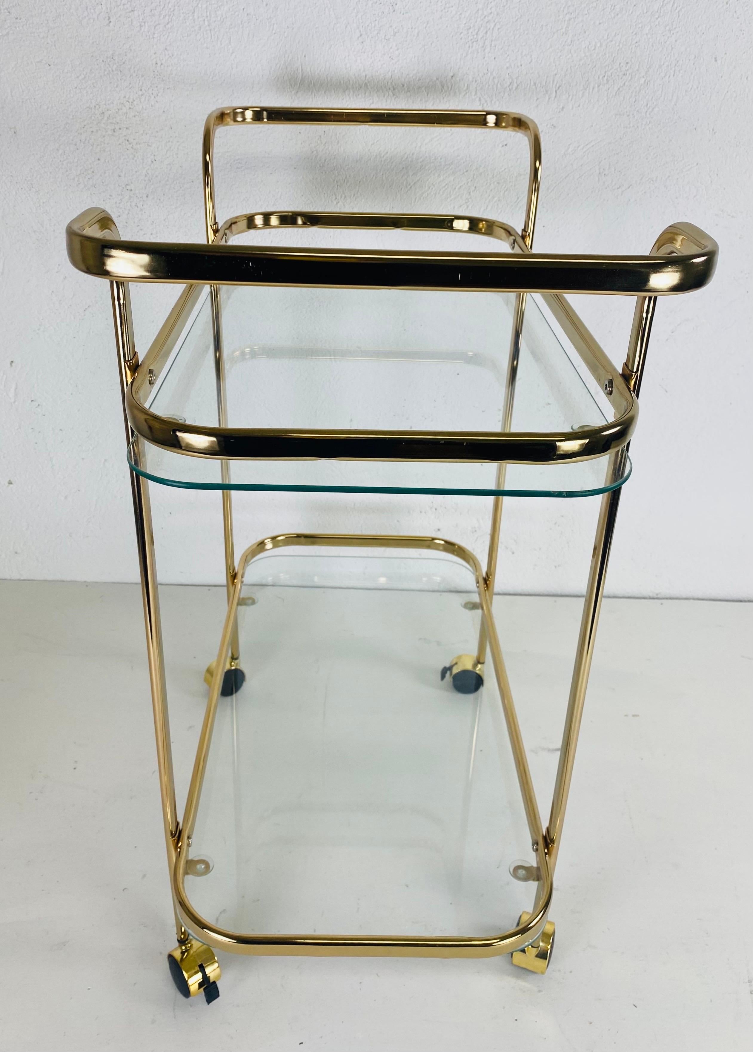 Mid-century vintage solid brass bar trolley after milo Baughman at 1stDibs
