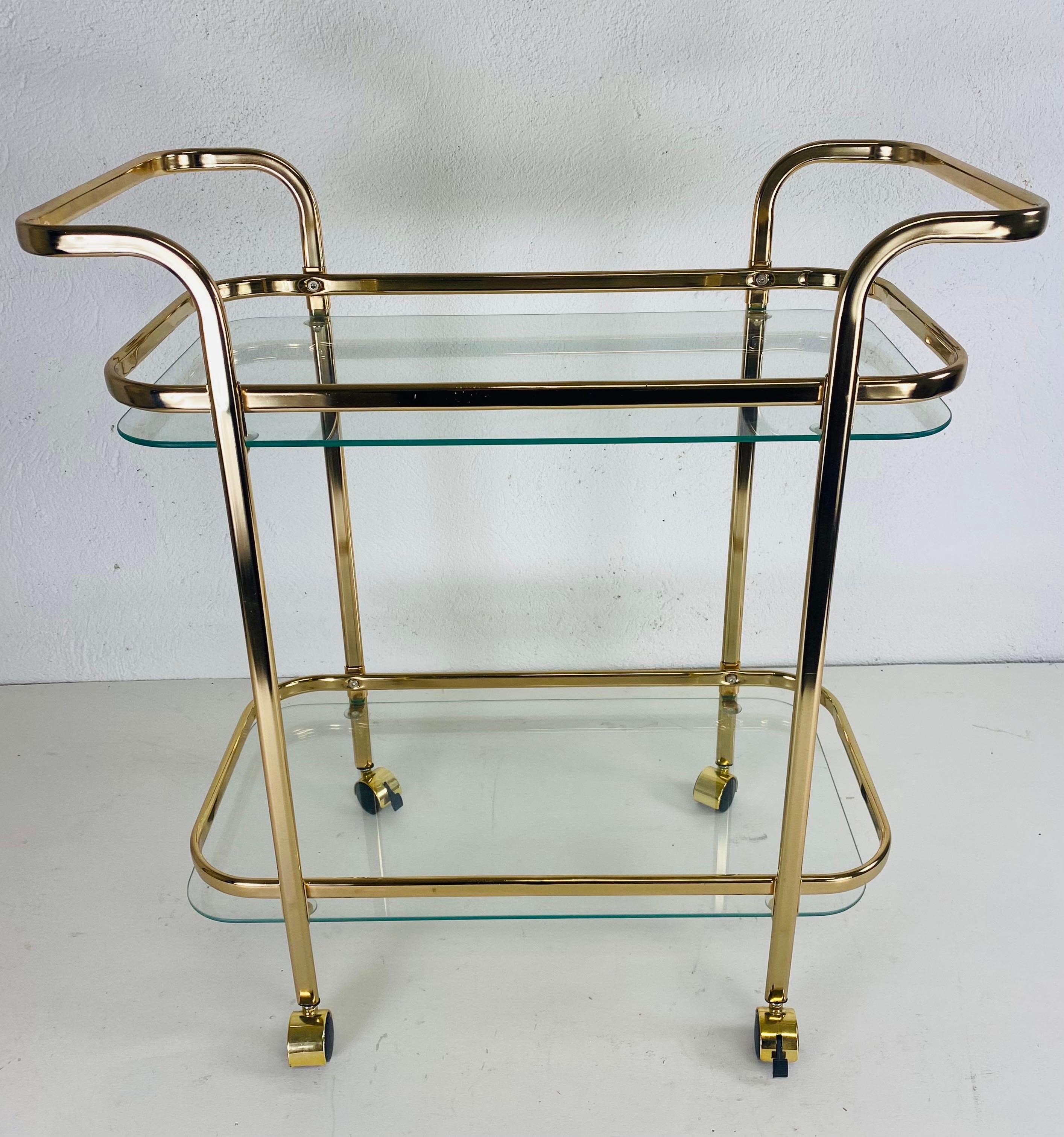 Mid-century vintage solid brass bar trolley after milo Baughman For ...