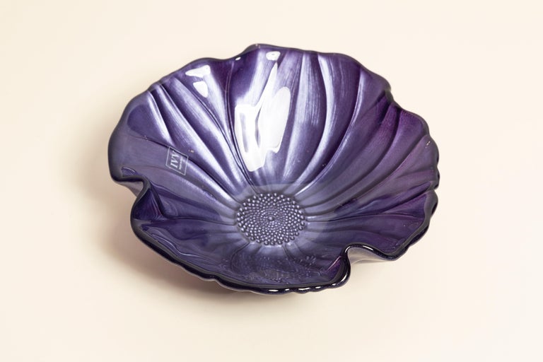 Midcentury Vintage Violet Purple Flower Decorative Glass Plate, Italy ...