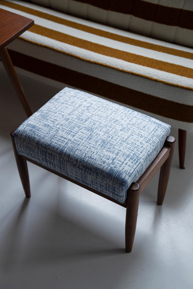 Midcentury Vintage White and Blue Linen Stool, Edmund Homa, Europe ...