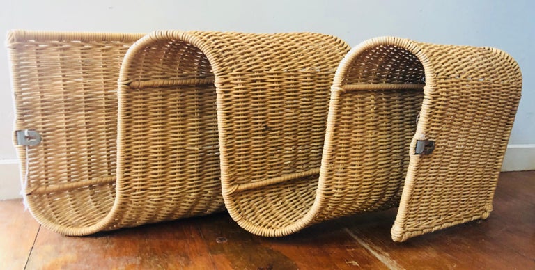Midcentury Vintage Wicker Wall Mount Magazine Rack Holder For Sale at ...