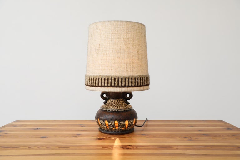Midcentury W. German Ceramic Table Lamp with Cut-Outs For Sale at 1stDibs