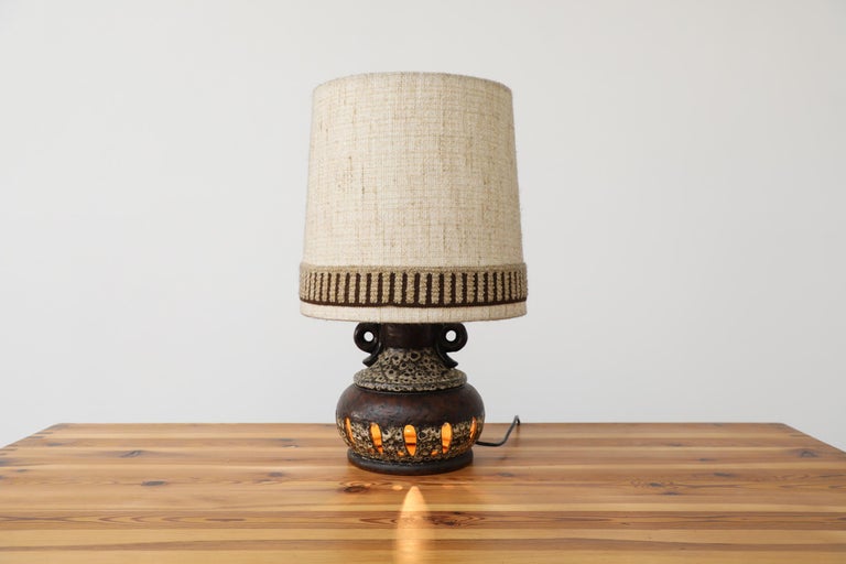 Midcentury W. German Ceramic Table Lamp with Cut-Outs For Sale at 1stDibs