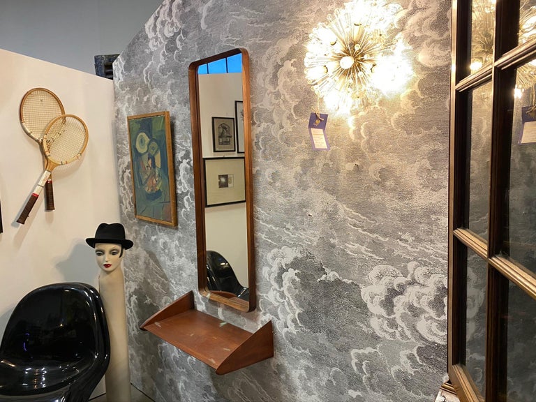 Midcentury Wall Hanging Mirror with Console Shelf by Th. Poss' Eftf ...