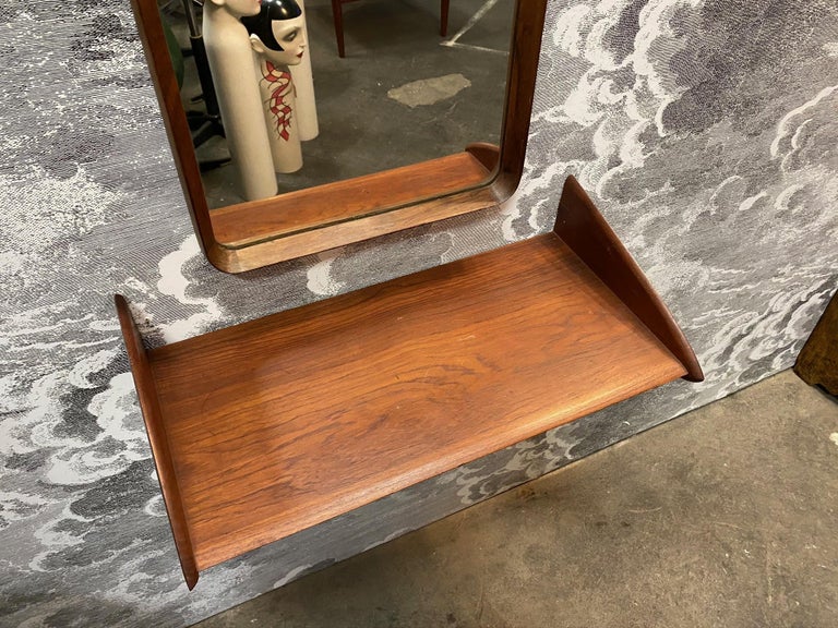 Midcentury Wall Hanging Mirror with Console Shelf by Th. Poss' Eftf ...