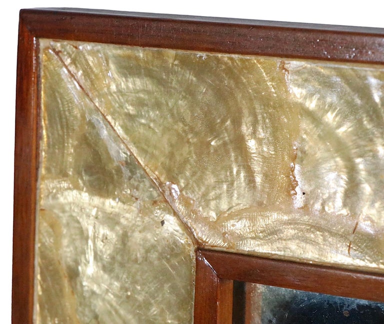 Midcentury Wall Mirror with Walnut and Capiz Shell Frame For Sale at ...