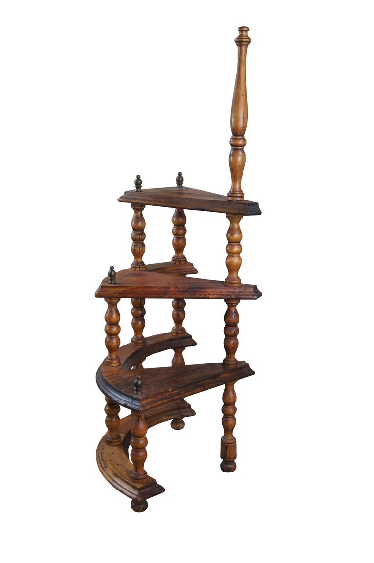 Mid Century Walnut 3 Tier Spiral Library Book Staircase Step Ladder ...