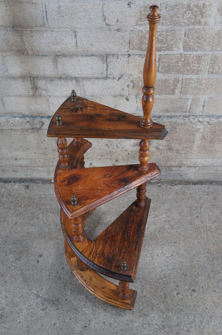 Mid Century Walnut 3 Tier Spiral Library Book Staircase Step Ladder ...