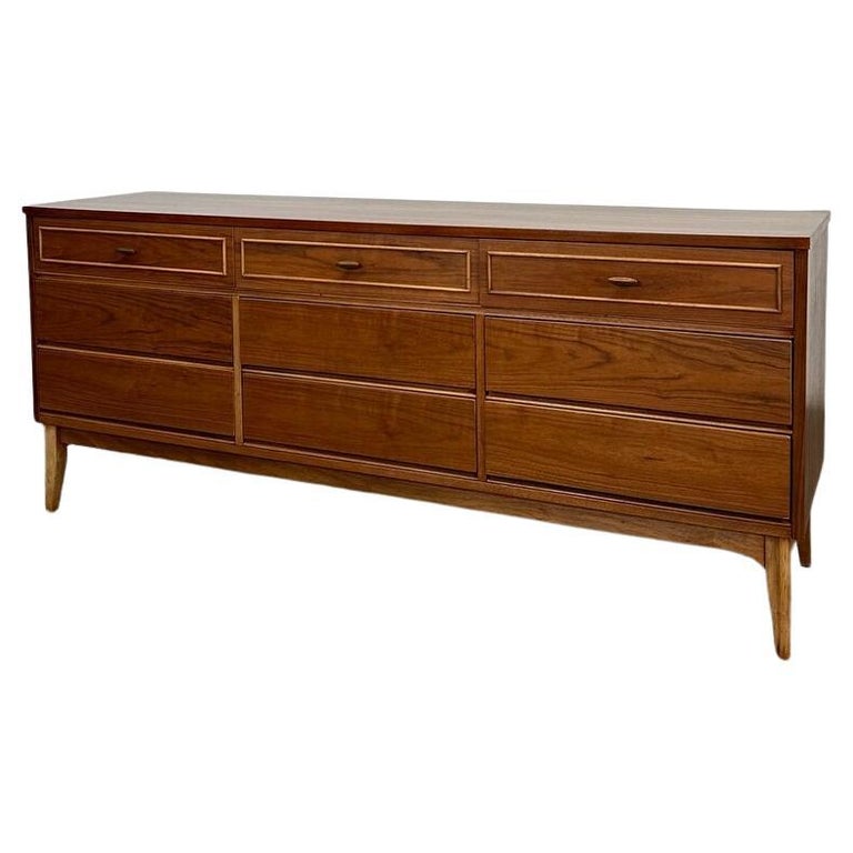 Mid Century Walnut 9 Drawer Chest Of Drawers by Dixie For Sale at 1stDibs