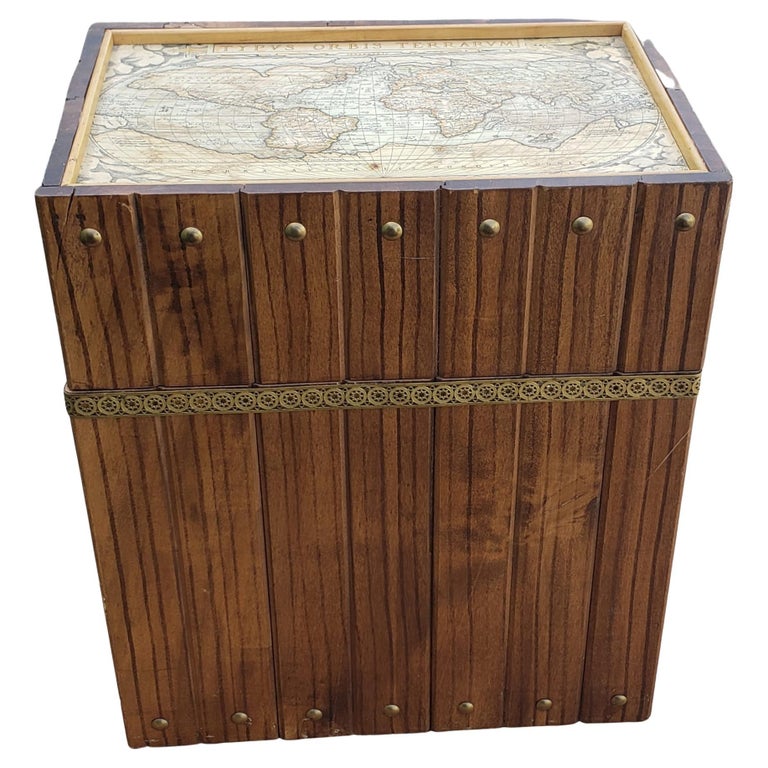 Midcentury Walnut and Brass Decorated Hinged Portable Wine Cellarette ...