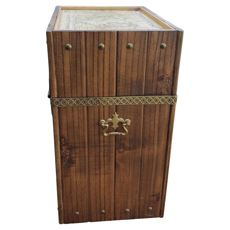 Midcentury Walnut and Brass Decorated Hinged Portable Wine Cellarette ...