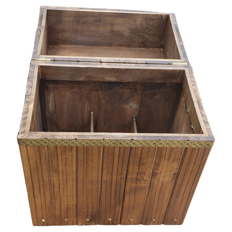 Midcentury Walnut and Brass Decorated Hinged Portable Wine Cellarette ...