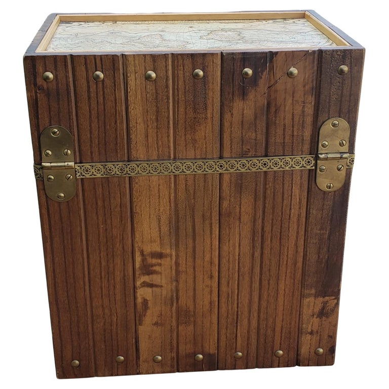 Midcentury Walnut and Brass Decorated Hinged Portable Wine Cellarette ...