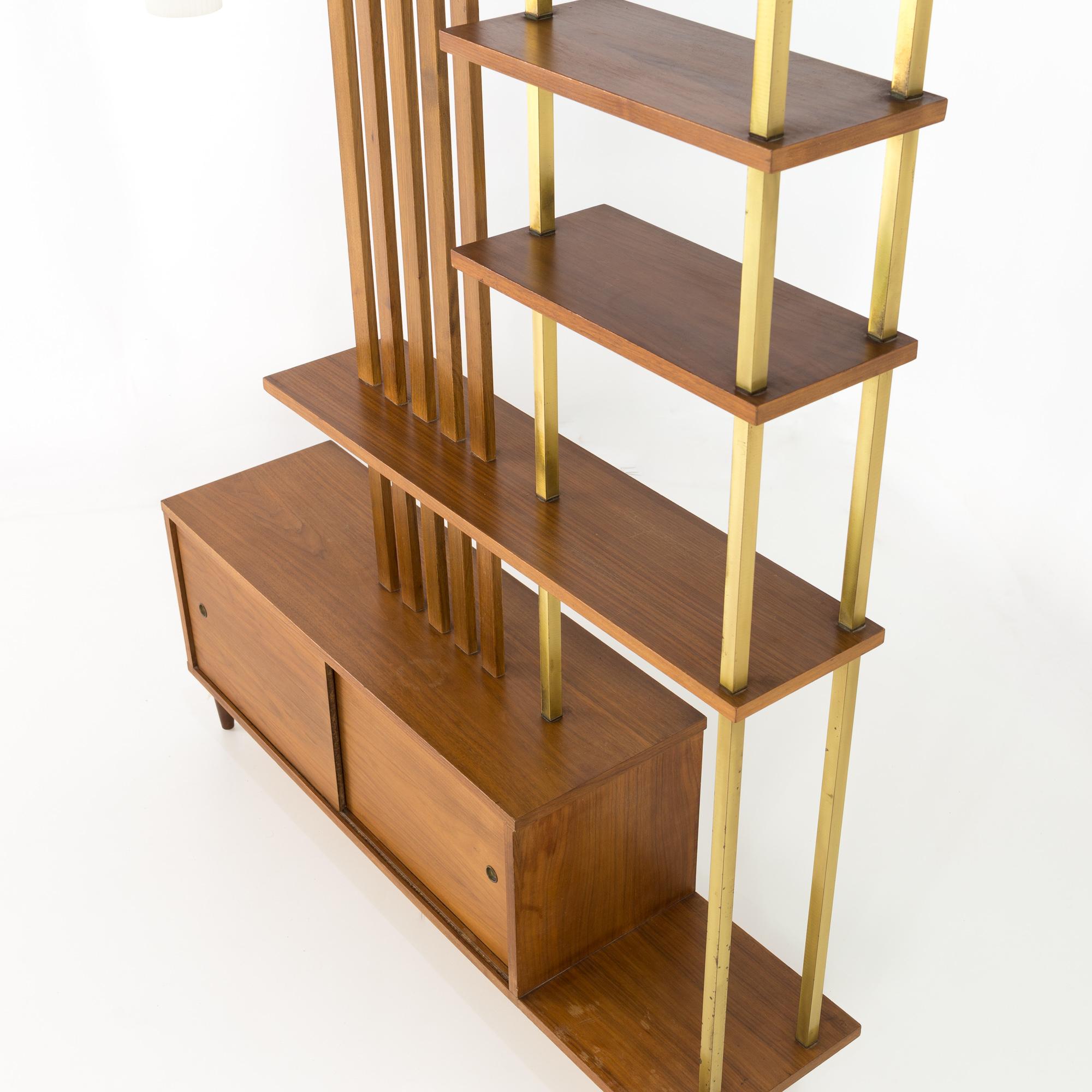 Mid Century Walnut and Brass Wall Unit Room Divider at 1stDibs