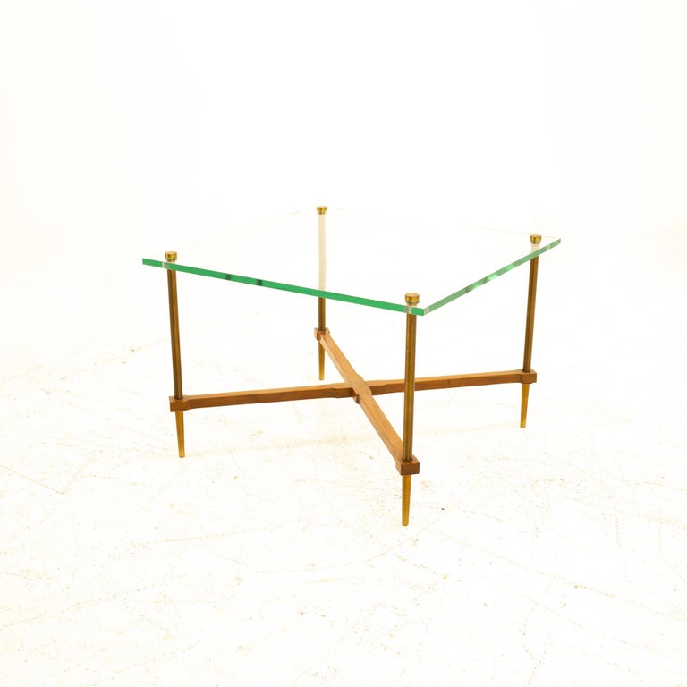 Mid Century Walnut and Brass X-Base Table with Glass Top For Sale at ...
