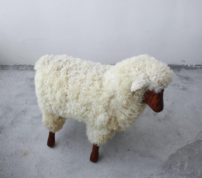 Midcentury Walnut and Wool LaLanne Style Sheep Stool Sculpture For Sale ...