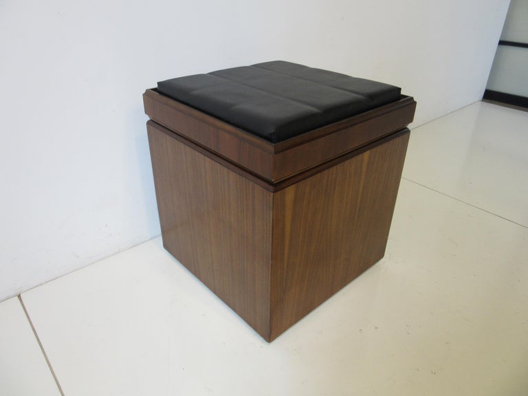 Mid Century Walnut Chess Board Record Storage Stool by Lane at 1stDibs