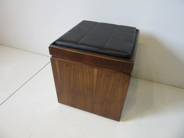Mid Century Walnut Chess Board Record Storage Stool by Lane at 1stDibs