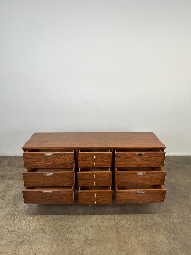 Midcentury Walnut Dresser with Gold Hardware For Sale at 1stDibs