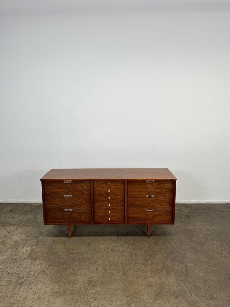 Midcentury Walnut Dresser with Gold Hardware For Sale at 1stDibs